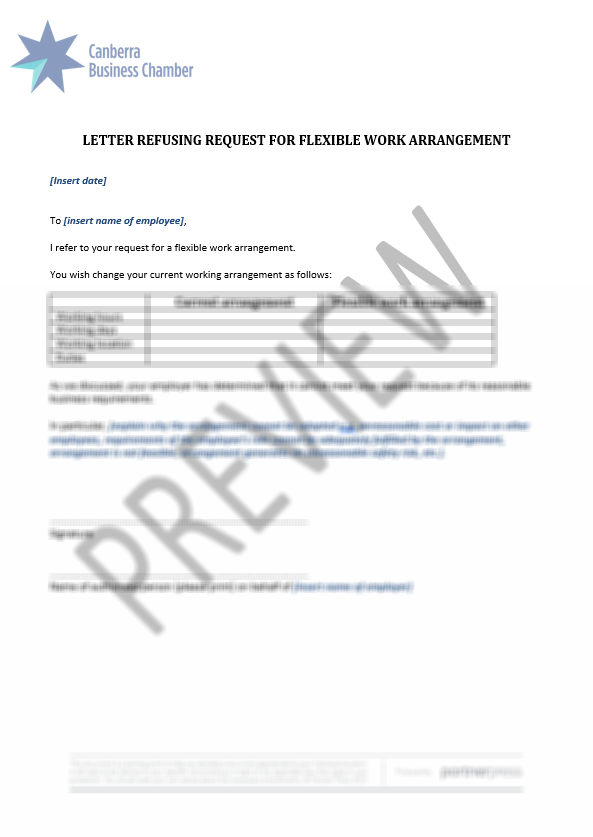 Template Letter Refusing Request For Flexible Work Arrangement Cbc Employer Resource Shop