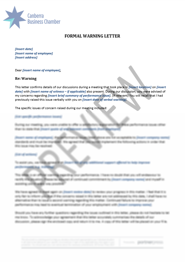 Template: Formal Warning Letter – CBC Employer Resource Shop
