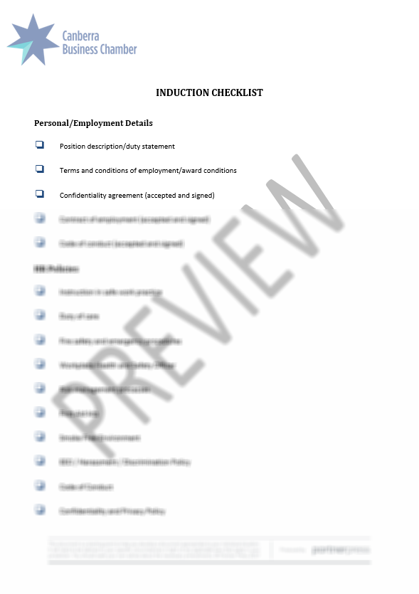 Checklist: Induction Checklist – CBC Employer Resource Shop
