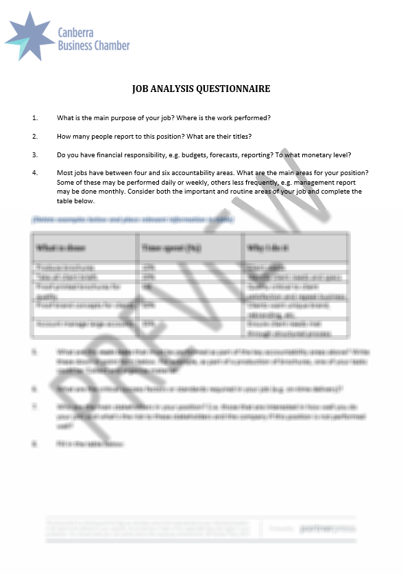Template: Job Analysis Questionnaire – CBC Employer Resource Shop