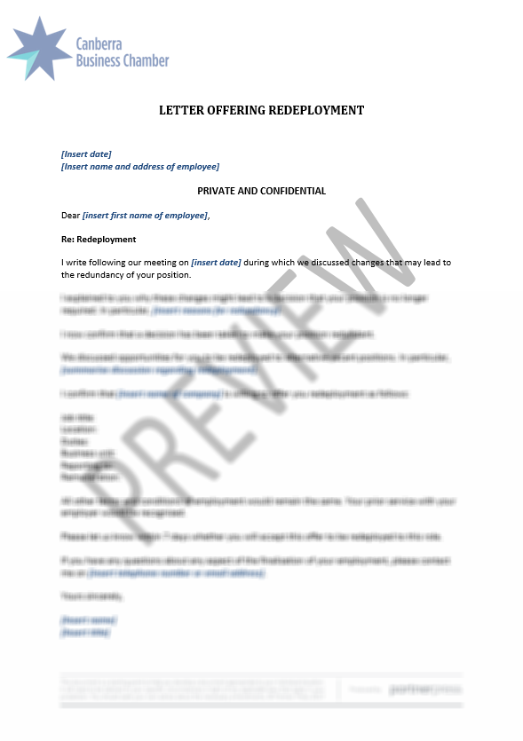 Template: Letter Offering Redeployment – CBC Employer Resource Shop