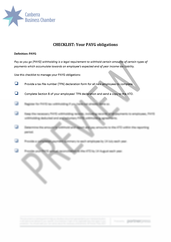 Checklist: Your PAYG Obligations – CBC Employer Resource Shop